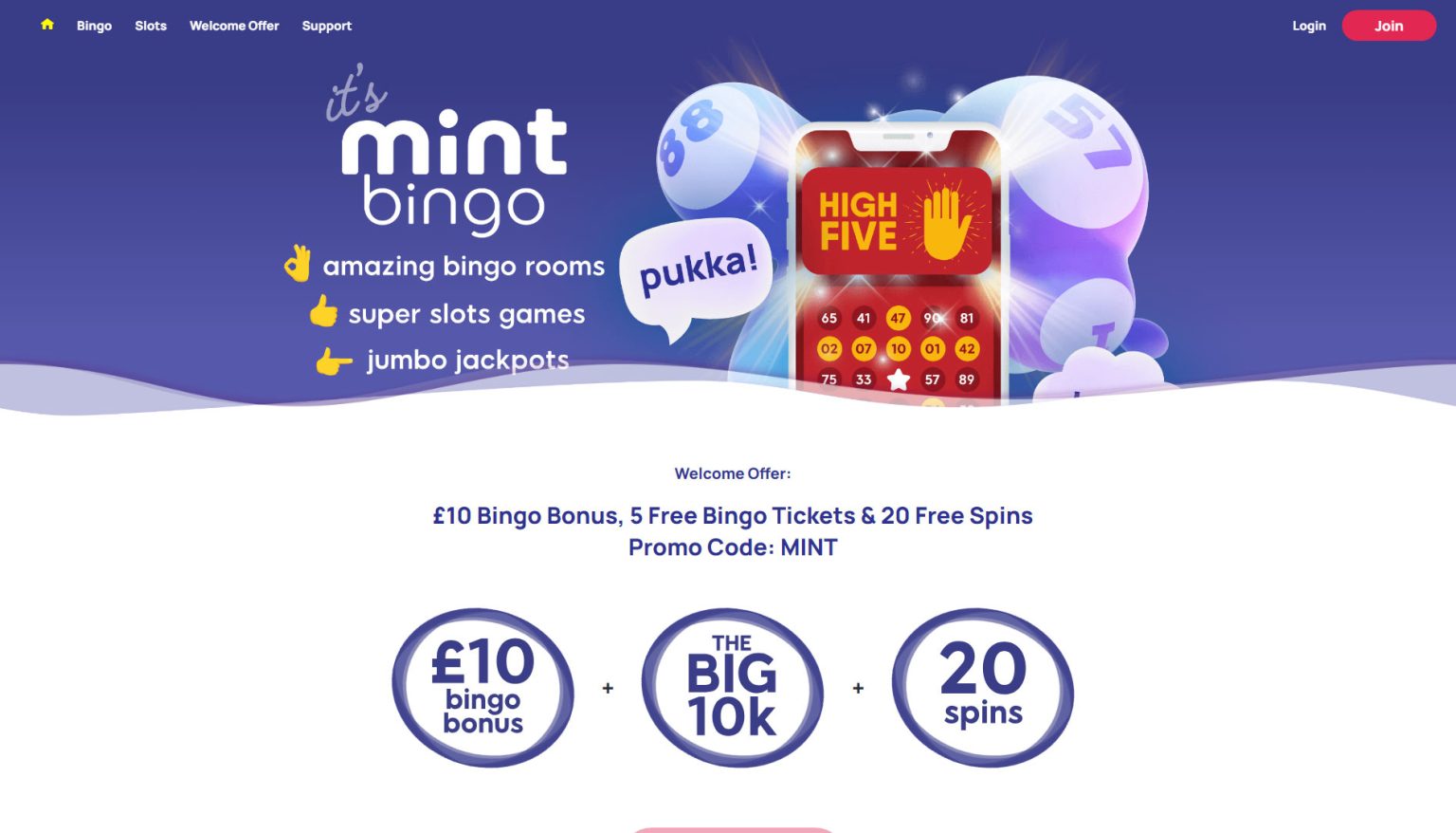 Mint Bingo Review 2025 - 5 Free Bingo Tickets, 20 Free Spins & £10 ...